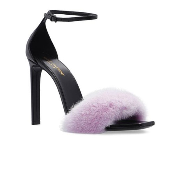 Saint Laurent | Shoes | Saint Laurent Mink Furtrimmed Leather Sandals ...